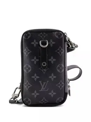 LOUIS VUITTON Monogram Eclipse Canvas Double Phone Pouch Reverse Clutch Bag - Grey