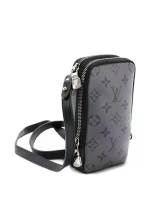 LOUIS VUITTON Monogram Eclipse Canvas Double Phone Pouch Reverse Clutch Bag - Grey