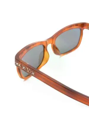 Valentino Garavani V-logo Crystal-embellished Rectangle-frame Sunglasses