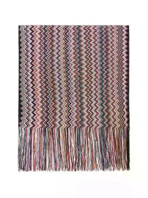Missoni Zigzag Knitted Fringed Scarf - Black