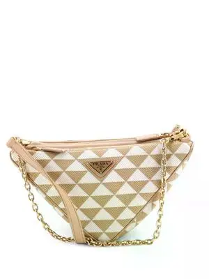 Prada Double Symbole Triangle Bag Leather And Jacquard Mini Shoulder Bag - Neutrals
