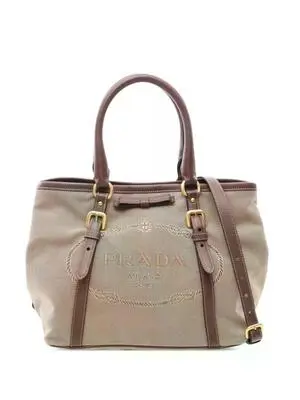 Prada 2013-2026 Canvas Canapa Logo Satchel - Neutrals