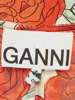 GANNI Rose-print Ruched Midi Dress