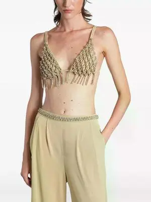 HIBOURAMA Triangle Embroidered Fringed Top