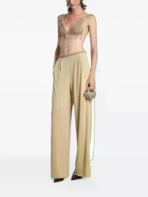HIBOURAMA Triangle Embroidered Fringed Top