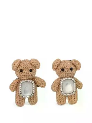 YVMIN Woven Mini Bear Mother-of-pearl Earrings - Silver