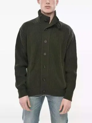 PAOLO PECORA High-neck Ribbed-knit Cardigan - Green