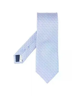 FERRAGAMO Gancini Links Print Silk Tie Blue