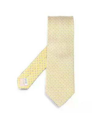 FERRAGAMO Gancini Square Print Silk Tie Yellow