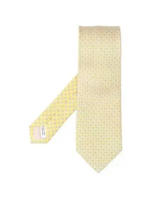 FERRAGAMO Gancini Square Print Silk Tie Yellow