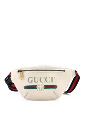 Gucci Logo Printed Leather Small Belt Bag - White