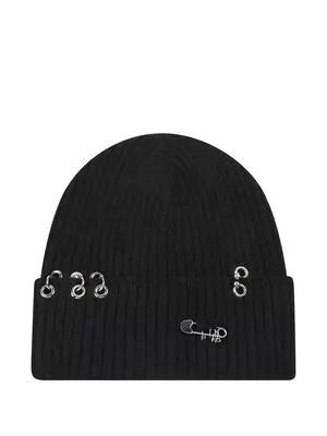 Pinko Pierced Ribbed-knit Beanie Hat - Black