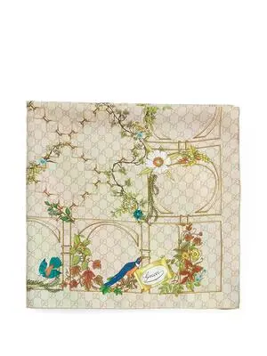 Gucci Logo-pattern Floral-print Scarf