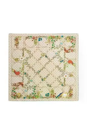 Gucci Logo-pattern Floral-print Scarf