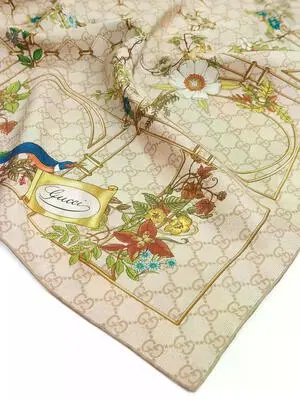 Gucci Logo-pattern Floral-print Scarf