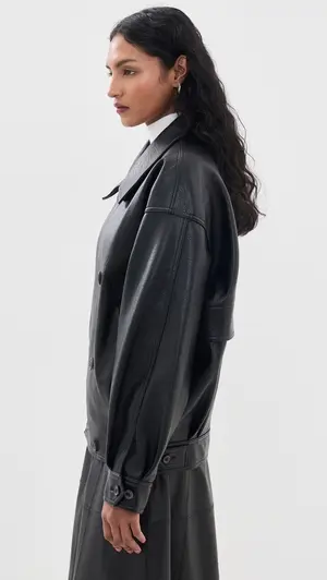 Source Unknown Vitellino Double Breasted Faux Leather Jacket