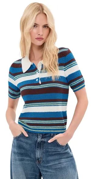 LE BOP Stripe Boucle Polo Shirt - Cobalt Multi