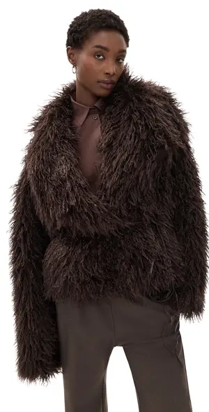 Source Unknown Hathi Belted Faux Fur Jacket - Brown