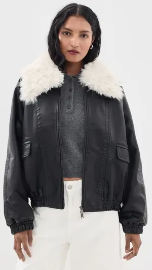 Source Unknown Rioni Faux Fur Collar Bomber Jacket