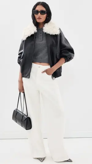 Source Unknown Rioni Faux Fur Collar Bomber Jacket
