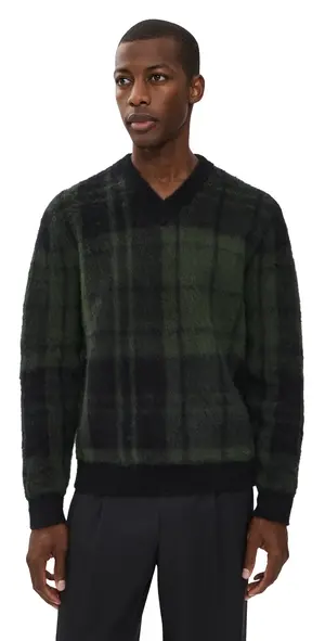 Barbour Hunham Tartan V Neck Sweater - Black