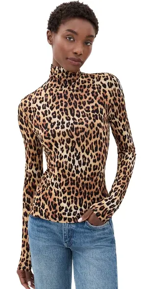 Alice + Olivia Delaina Turtleneck Top - Spotted Leopard