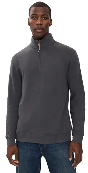 Billy Reid French Terry Half Zip - Asphalt
