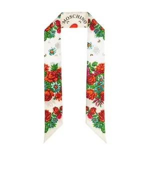 Moschino Floral Motif Satin Scarf - White