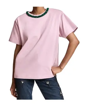 Essentiel Antwerp T-shirt With Dark Green Embellished Collar