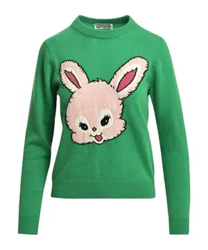 Essentiel Antwerp Green And Light Pink Rabbit-intarsia Wool-blend Sweater - Green/light Pink