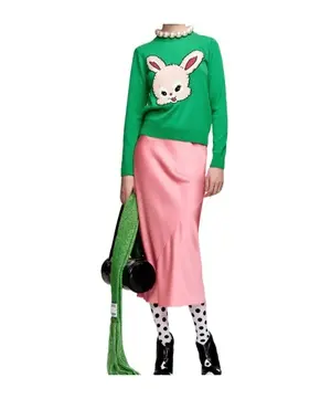 Essentiel Antwerp Green And Light Pink Rabbit-intarsia Wool-blend Sweater