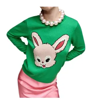 Essentiel Antwerp Green And Light Pink Rabbit-intarsia Wool-blend Sweater