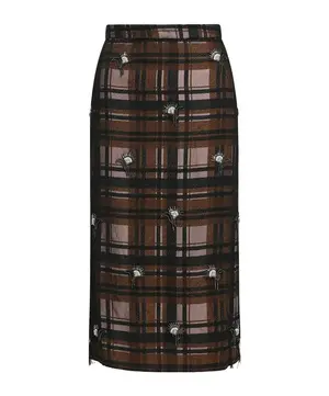 Essentiel Antwerp Checked Floral-embellished Midi Skirt - Burnt Orange