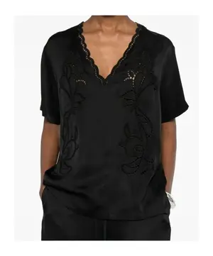 ERMANNO FIRENZE Floral-embroidery V-neck Top