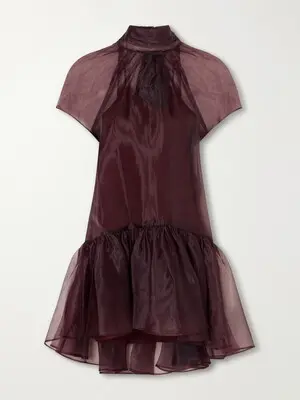 Simkhai Bow-detailed Organza Mini Dress - Burgundy