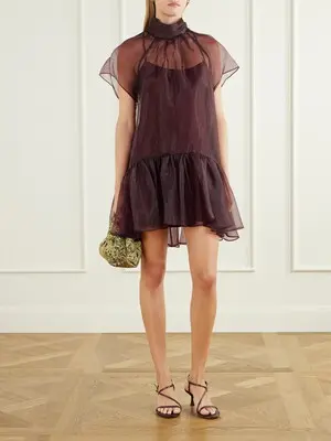 Simkhai Bow-detailed Organza Mini Dress - Burgundy