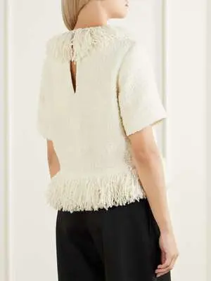 LIBEROWE Fringed Wool-blend Tweed Top