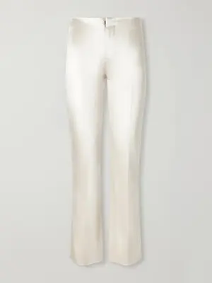 LIBEROWE Cropped Cotton-blend Satin-duchesse High-waist Straight-leg Pants - Neutrals