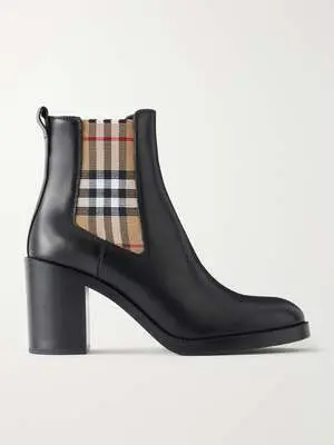 Burberry 70 Check-trimmed Leather Boots