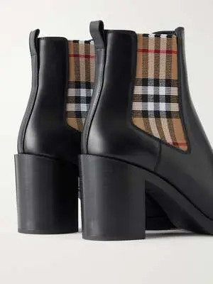 Burberry 70 Check-trimmed Leather Boots