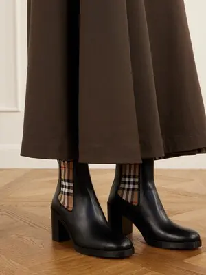 Burberry Check-trimmed Leather Boots