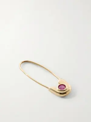LOREN STEWART 14-karat Yellow And Ruby Safety Pin Earring