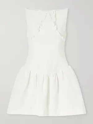 SHUSHU/TONG Bow-detail Ruffled Gathered Cady Mini Dress - White