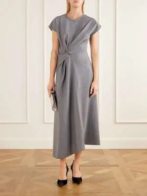 Victoria Beckham Aria Gathered Wool Midi Dress