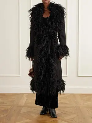 Anna Sui Belted Plush-trimmed Woven Coat