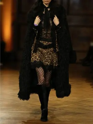 Anna Sui Belted Plush-trimmed Woven Coat