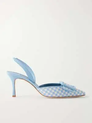 Manolo Blahnik Mayslibi 70 Suede-trimmed Houndstooth Slingback Pumps