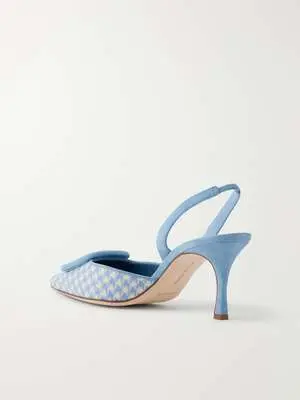 Manolo Blahnik Mayslibi 70 Suede-trimmed Houndstooth Slingback Pumps