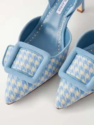 Manolo Blahnik Mayslibi 70 Suede-trimmed Houndstooth Slingback Pumps
