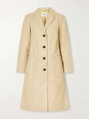 Staud Wyatt Leather Coat - Beige